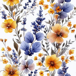 Seamless Watercolor Wildflowers Digital Paper, Spring Floral Seamless ...