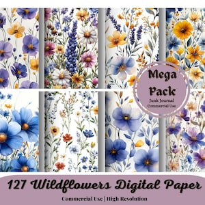 Seamless Watercolor Wildflowers Digital Paper, Spring Floral Seamless ...