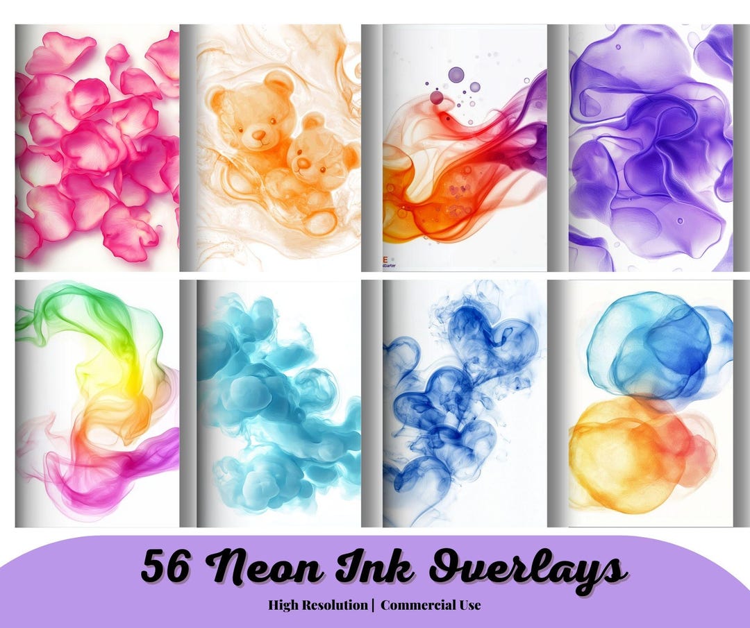 Neon Ink Overlays, Digital Paint Overlays, Alcohol Ink Textures Clip ...