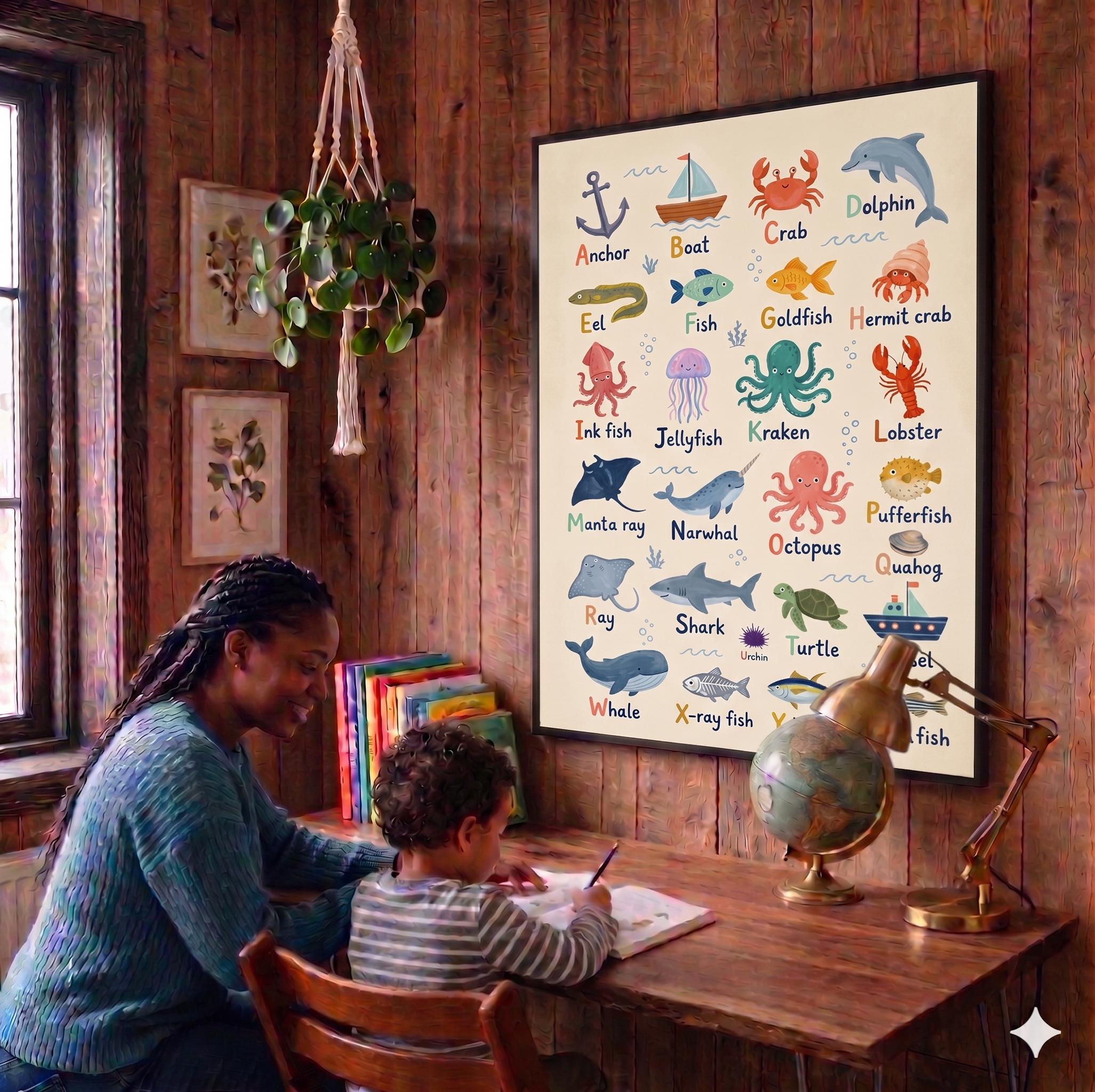 Ocean Alphabet Poster, Sea Creatures Wall Art, Under the Sea Nursery ...