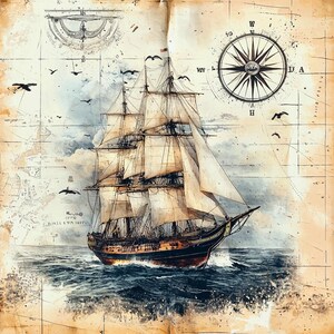 Nautical Junk Journal Paper, Vintage Nautical Ephemera Kit, Sea Marine ...