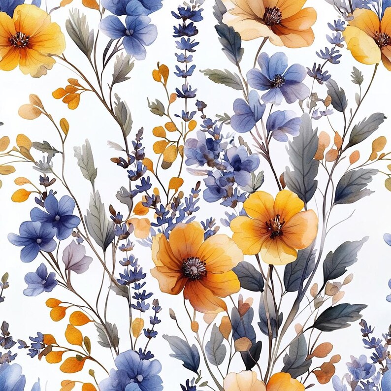 Seamless Watercolor Wildflowers Digital Paper, Spring Floral Seamless ...