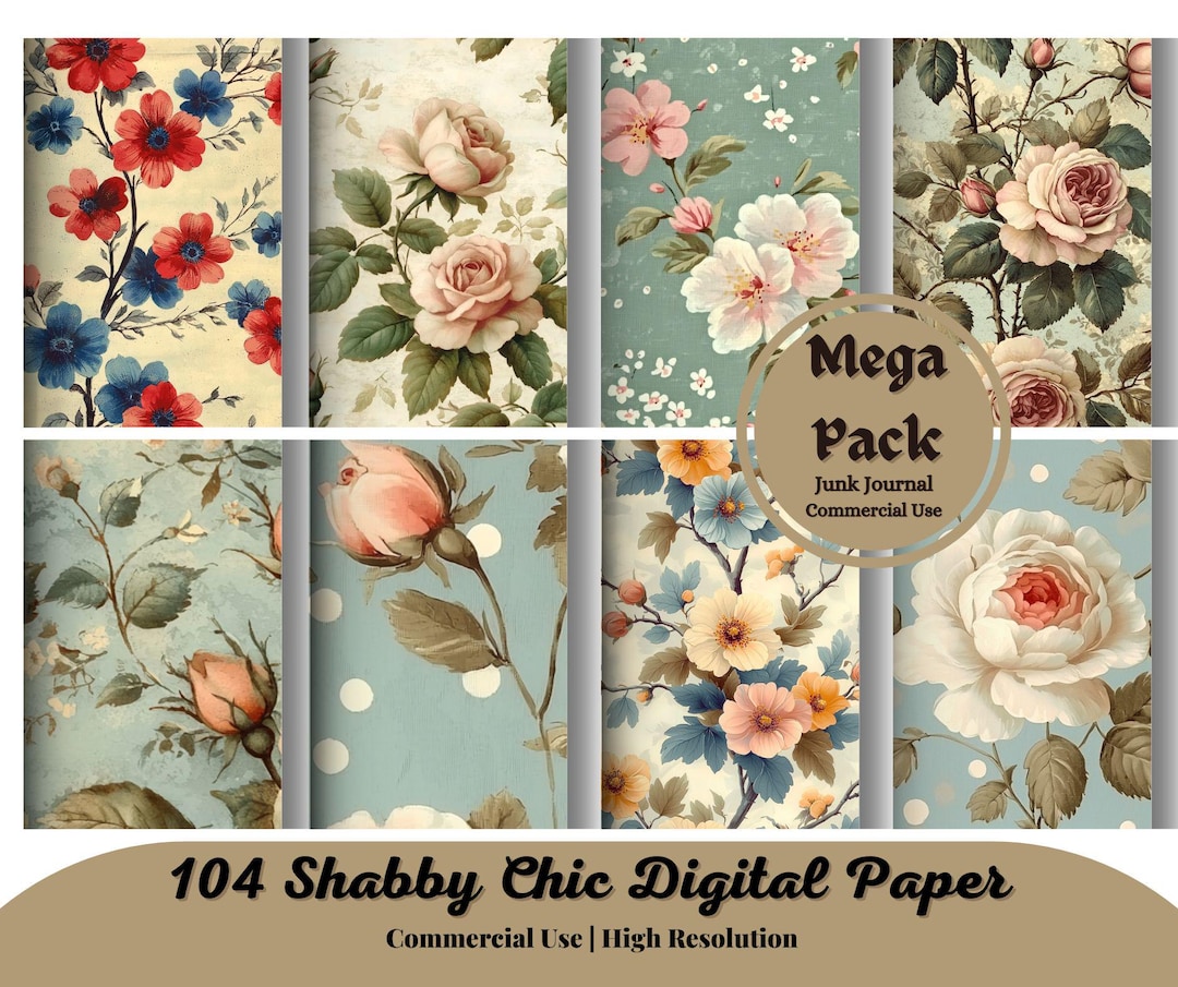 Vintage Shabby Chic Floral Digital Paper, Shabby Chic Flowers Paper ...