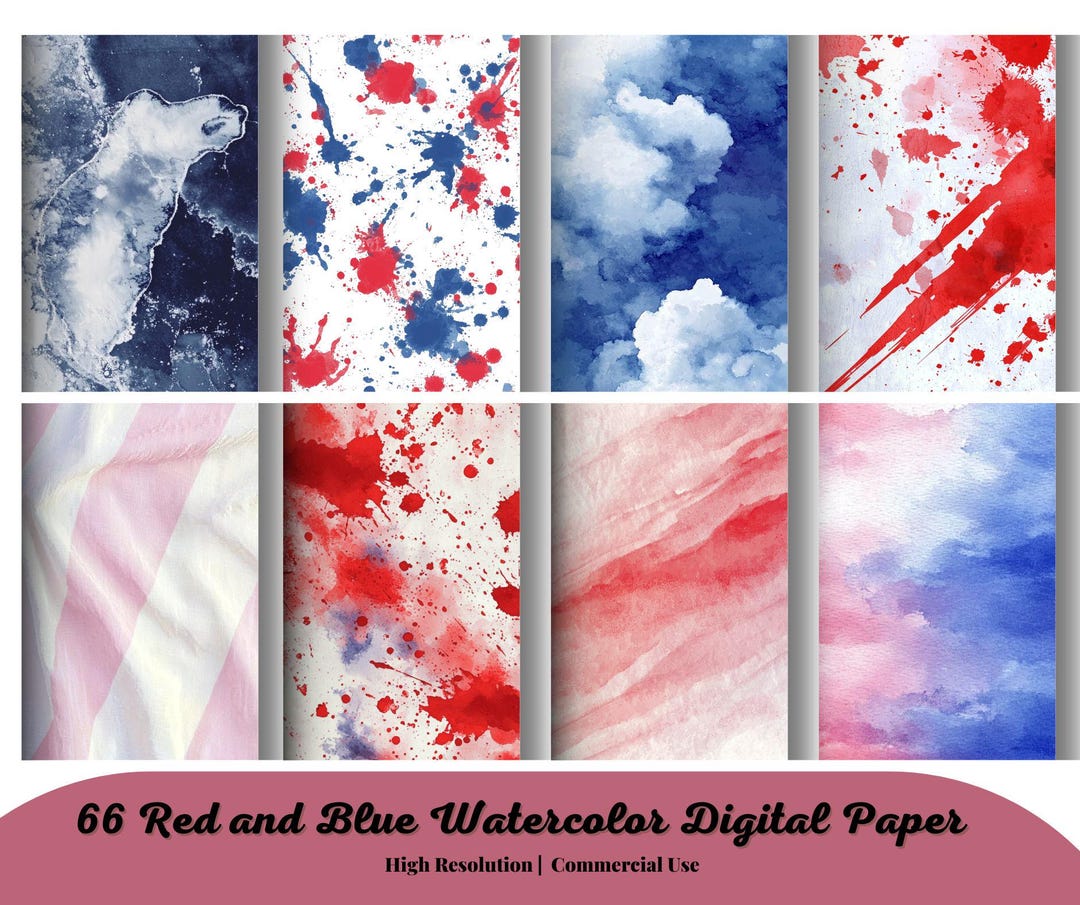 Red and Blue Watercolor Digital Paper - Patriotic Watercolor Textures ...