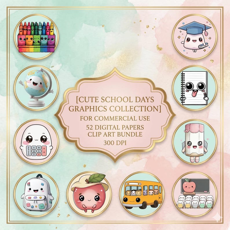 Kawaii School Supplies Clipart Set | Cute Classroom Stationery ...