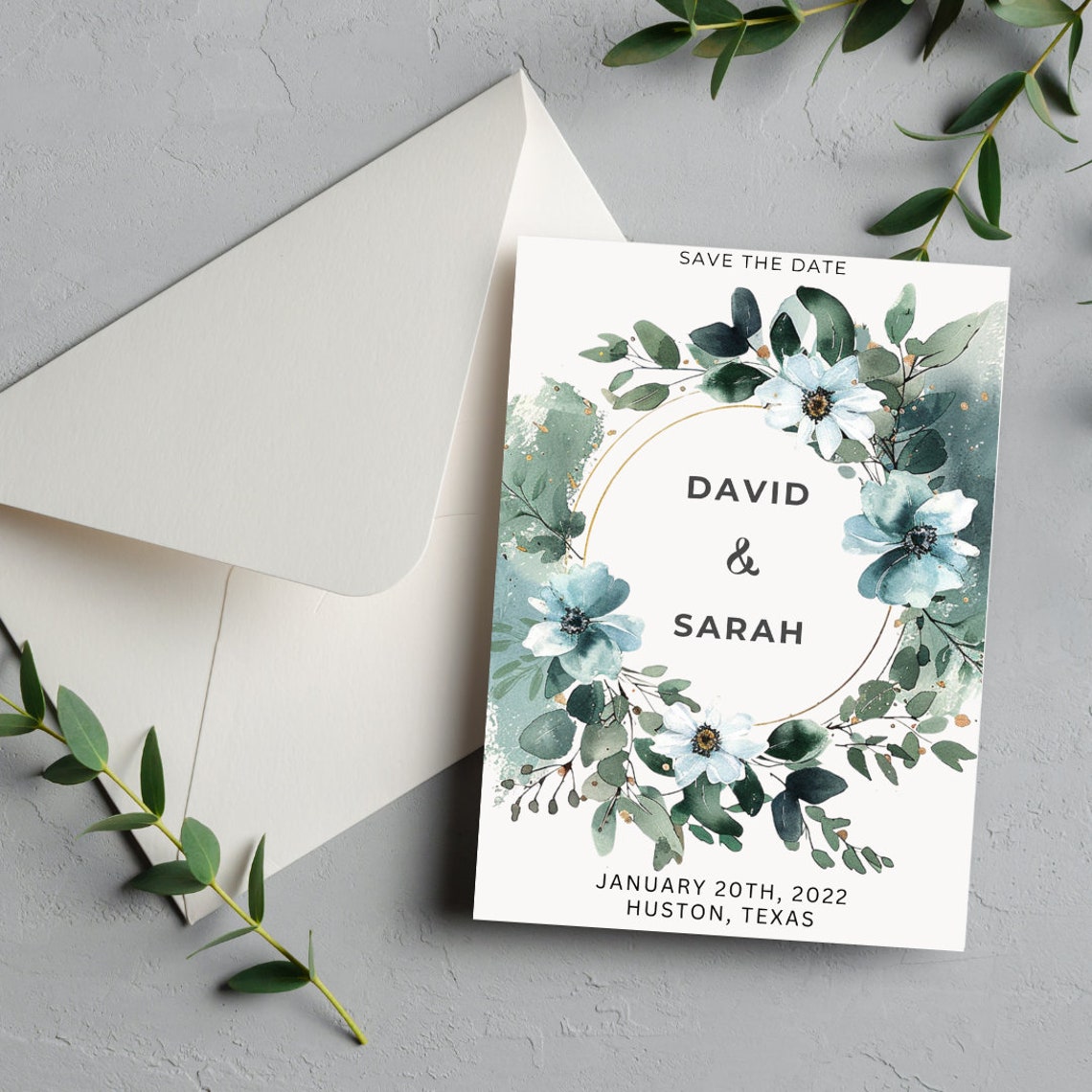 Greenery Save the Date Cards or Save the Evening With Envelopes for ...