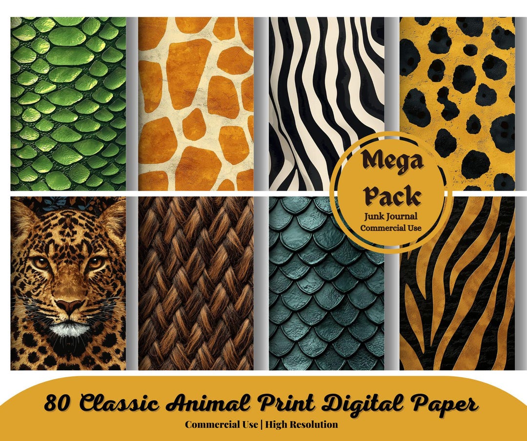 Classic Animal Print Digital Paper, Animal Skin Patterns With Tiger ...