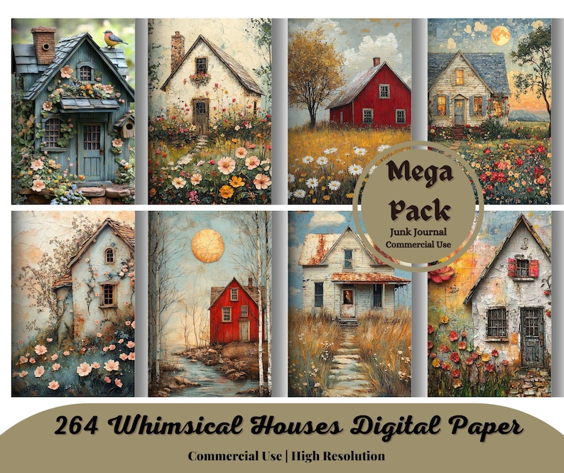 Whimsical Houses Printable Art Pages, Digital Download Paper Set ...