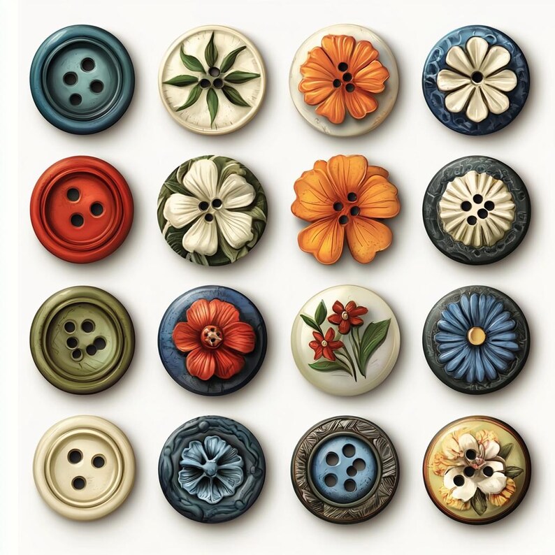 VINTAGE BUTTONS Fussy Cut Junk Journal Elements, Scrapbooking Ephemera ...