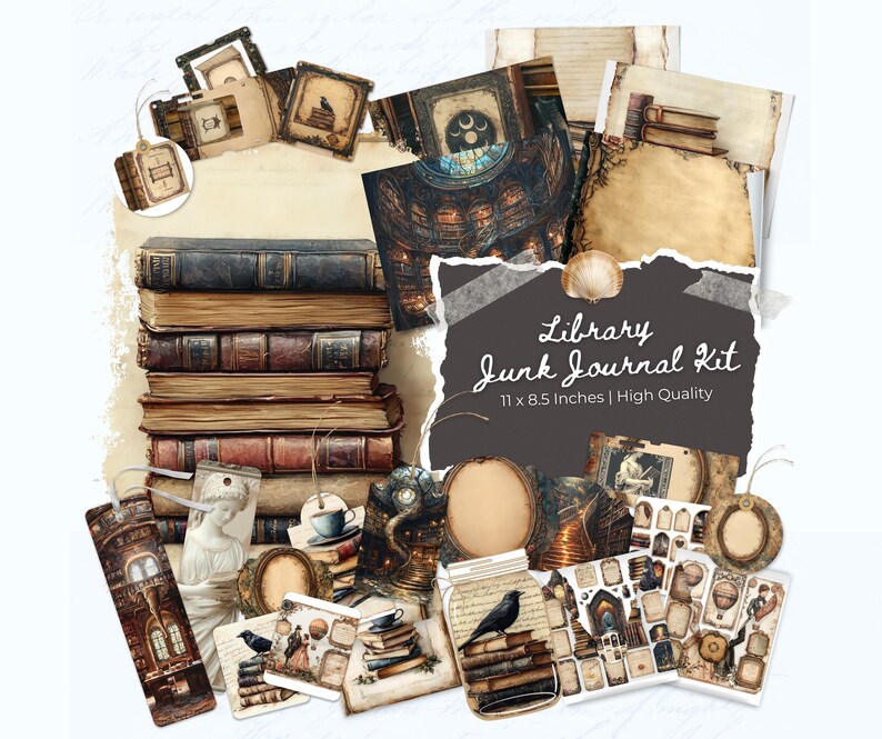 Secret Library Junk Journal Kit (printable Pages With Ephemera, Tags ...