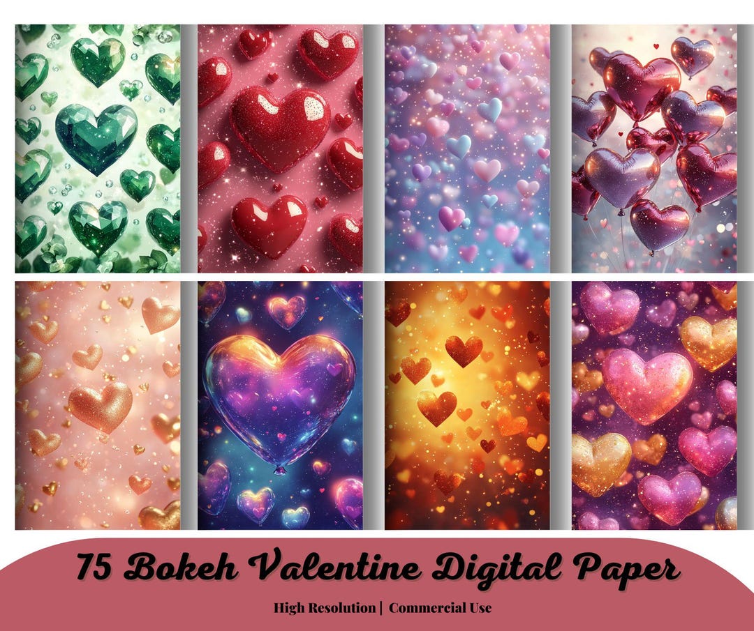 Bokeh Valentine Digital Paper, Printable Valentine, Romantic Heart ...