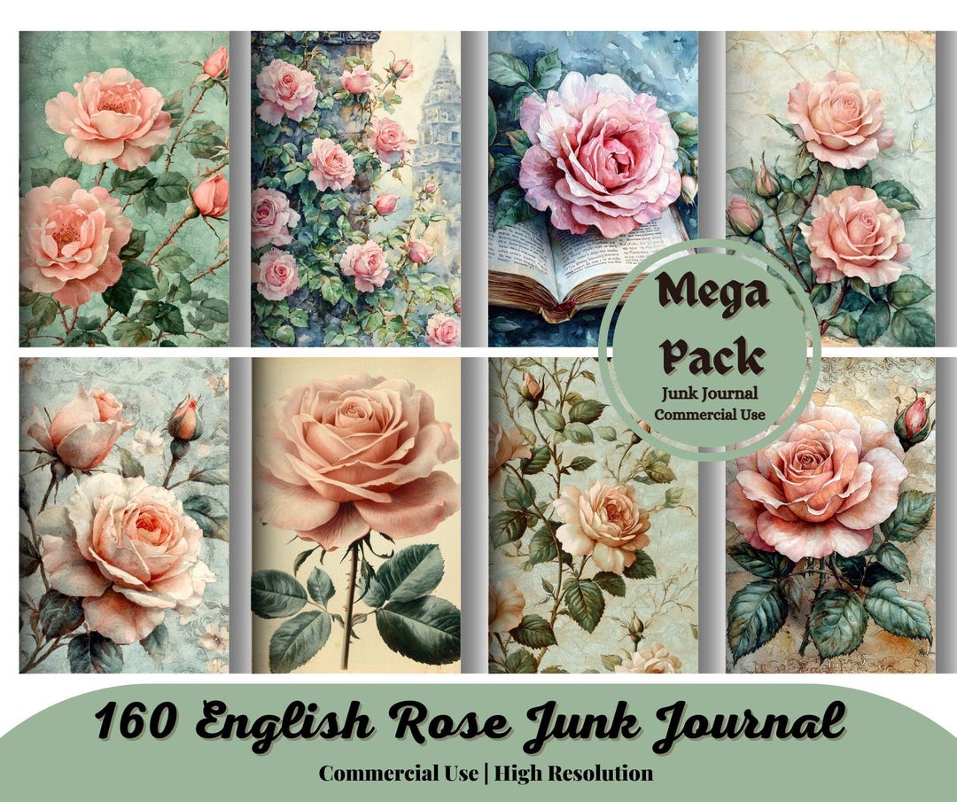 English Rose Junk Journal, Shabby Chic Digital Journal, Printable Rose ...