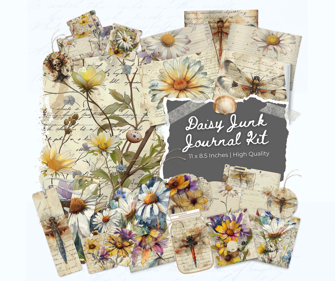 Daisy Journal Kit, Digital Junk Journal Pages, 11 X 8.5, Printable ...