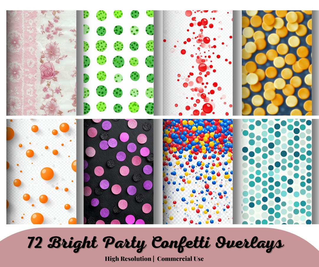 Bright Party Confetti Overlays Clipart, Polka Dot Clip Art, Rainbow ...