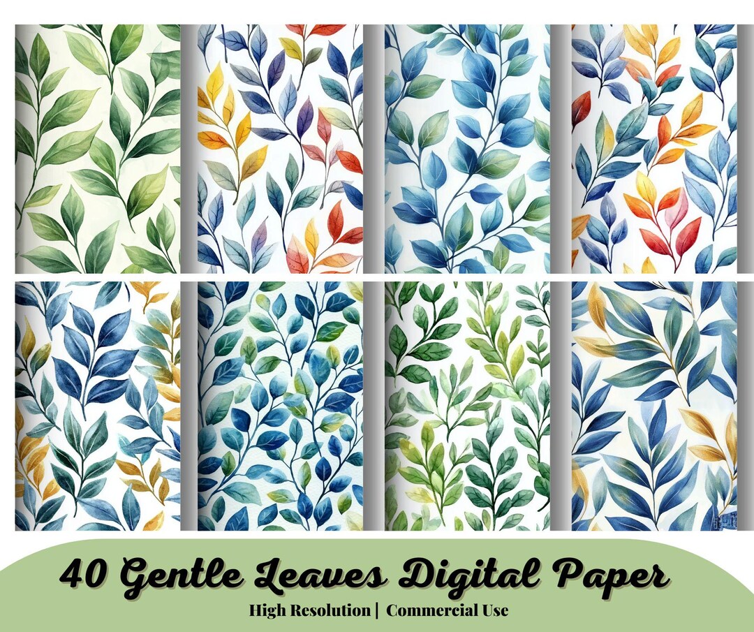 Seamless Watercolor Gentle Leaves Digital Paper, Eucalyptus Greenery ...