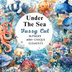 Under the Sea Watercolor Fussy Cut Bundle, Marine Life Images, Oceanic ...