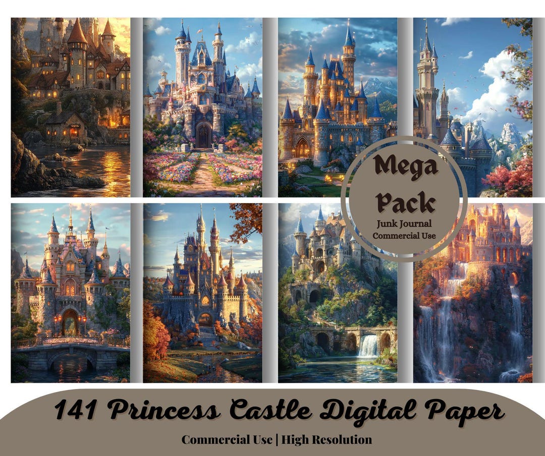 Printable Fairytale Castle Digital Paper, Princess Castle Background ...