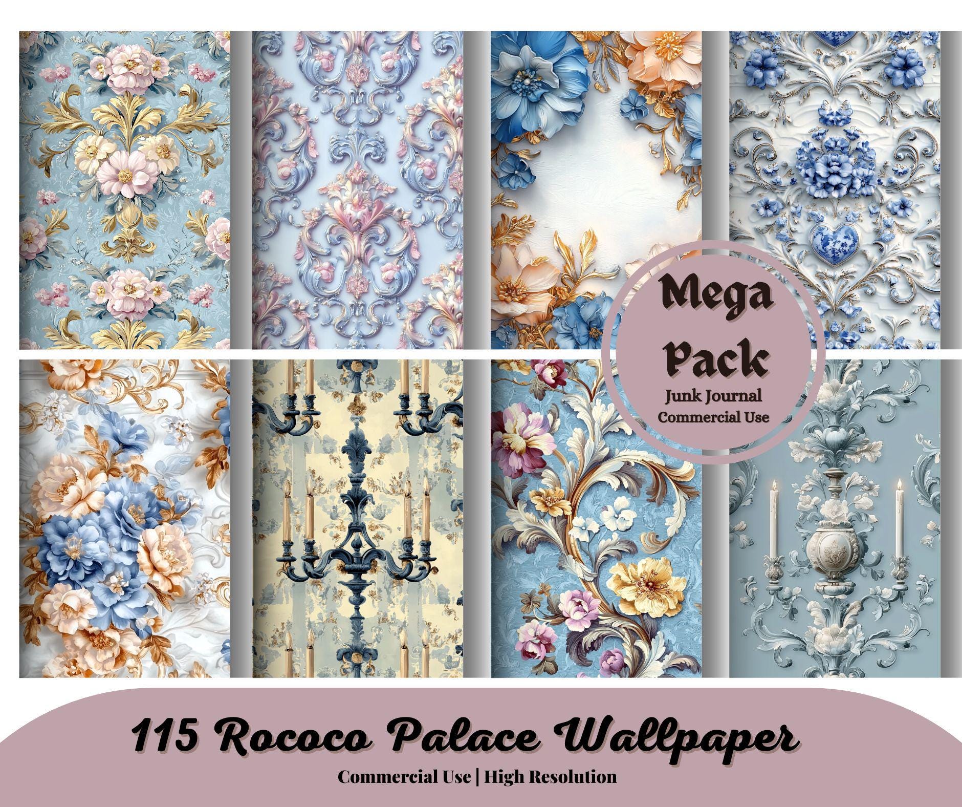 Rococo Palace Wallpaper Digital Paper, Rococo Patterns, Instant ...