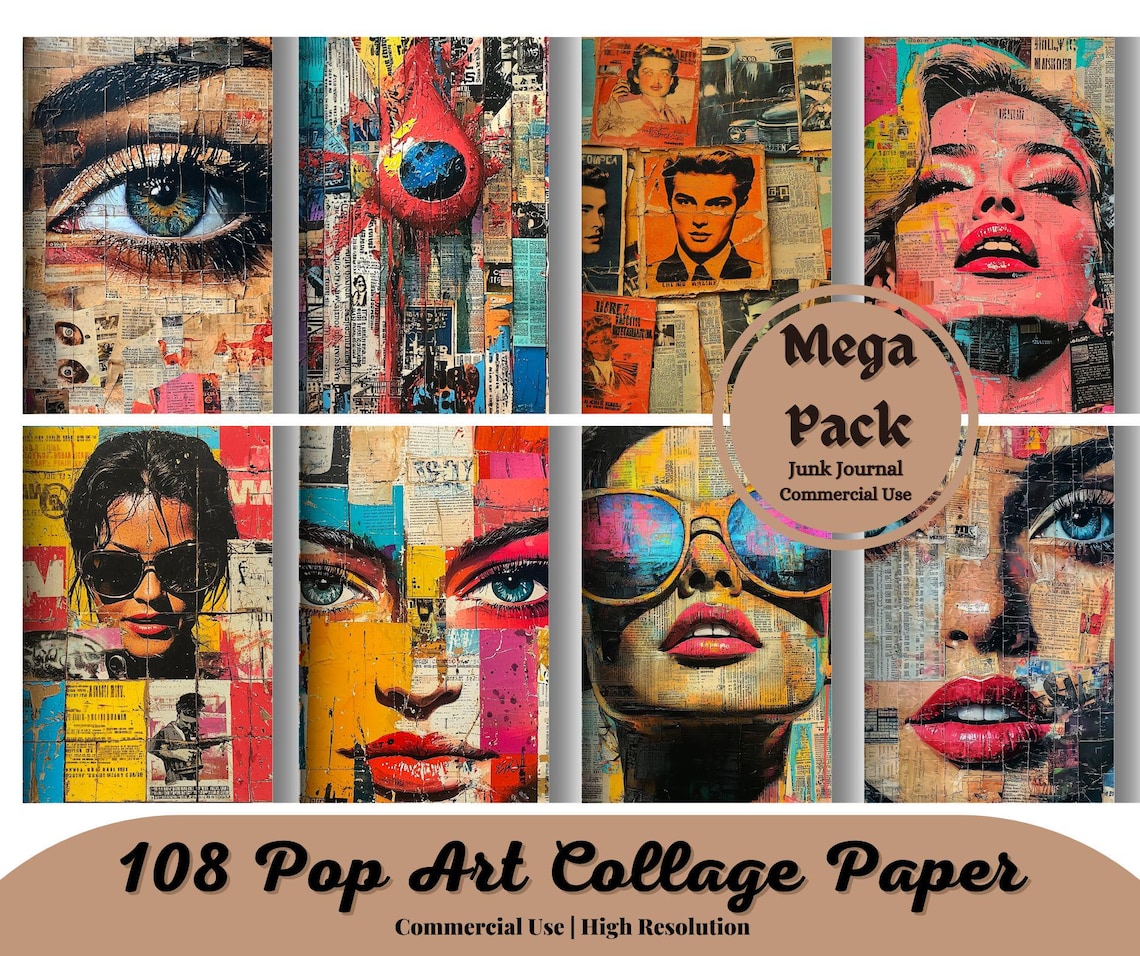 Pop Art Collage Paper, Retro Vintage Collage, Magazines Ephemera ...