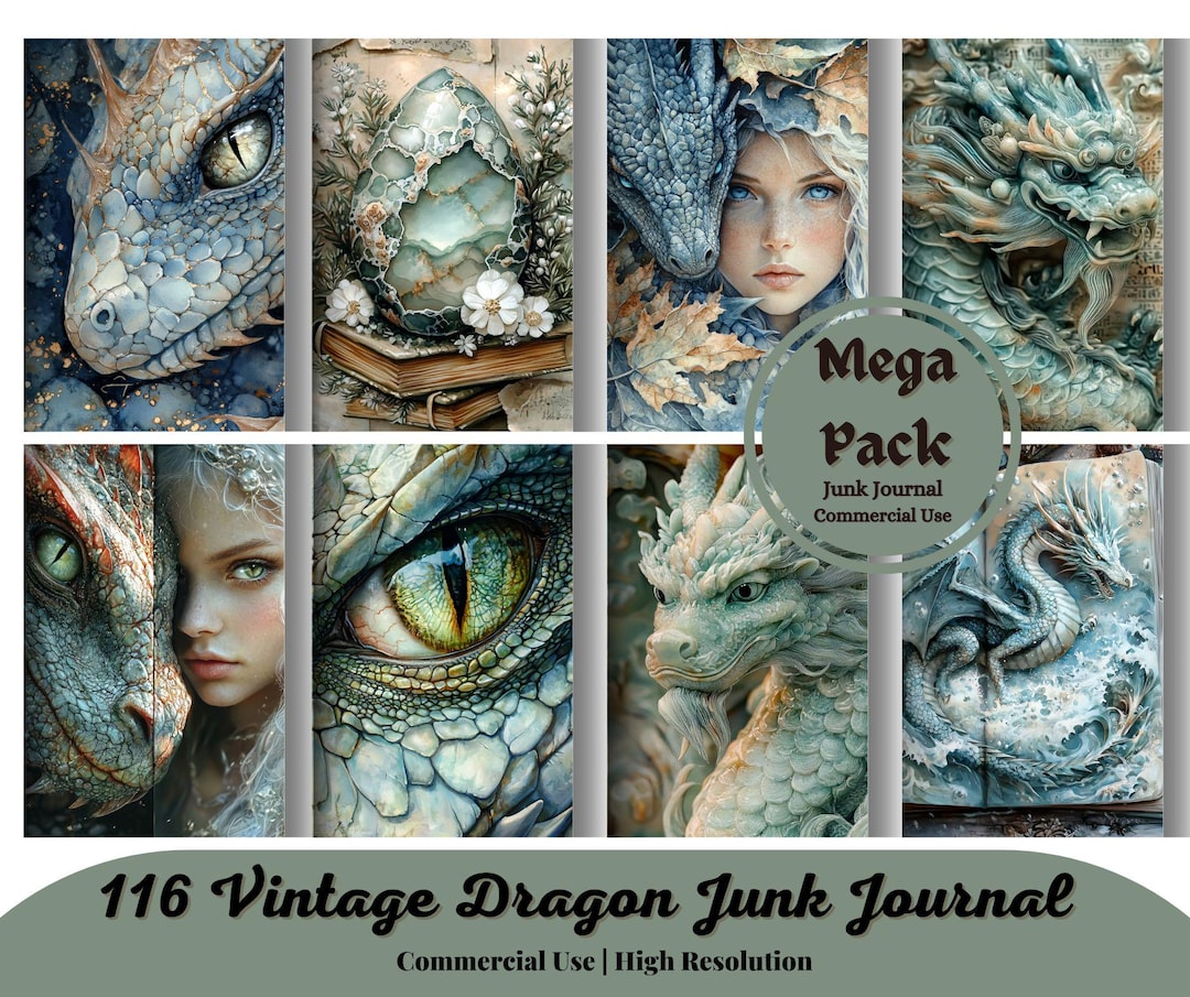 Vintage Dragon Junk Journal, Dragon Queen Journal Kit, Dragon Scales ...