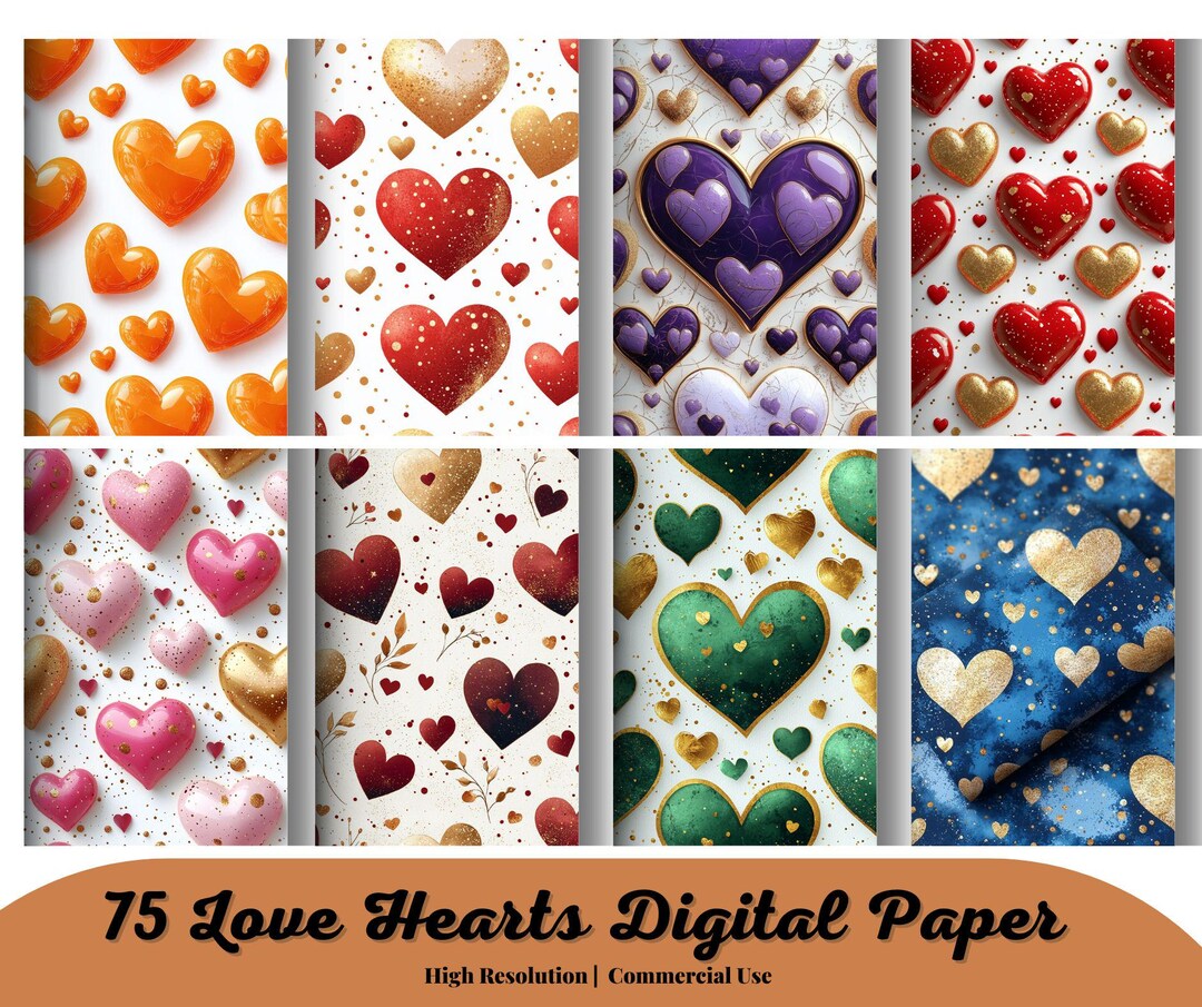 Love Hearts Digital Paper, Printable Valentine, Seamless Pattern, Pink ...