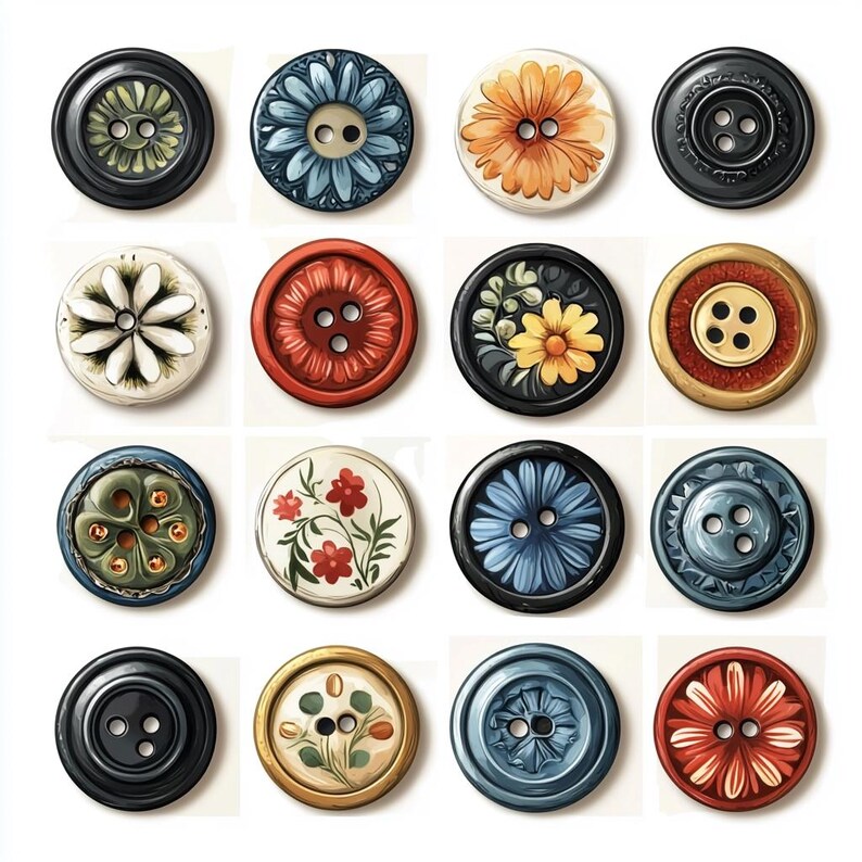 VINTAGE BUTTONS Fussy Cut Junk Journal Elements, Scrapbooking Ephemera ...