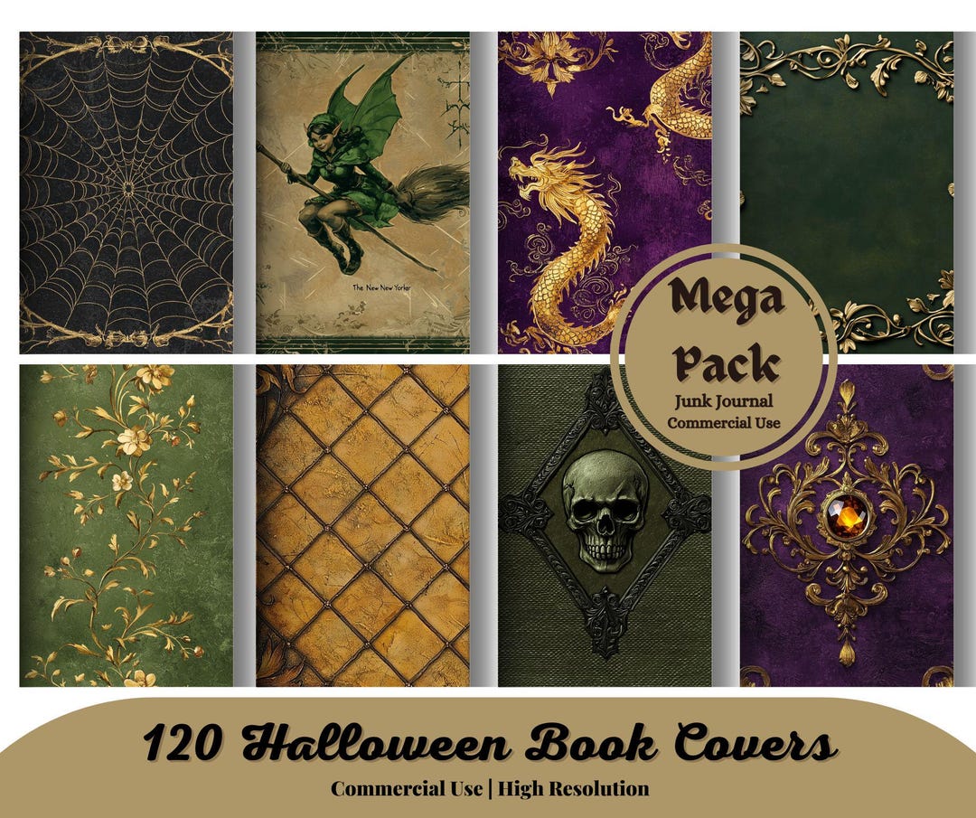 Halloween Book Covers, Printable Halloween Digital Paper, Instant ...