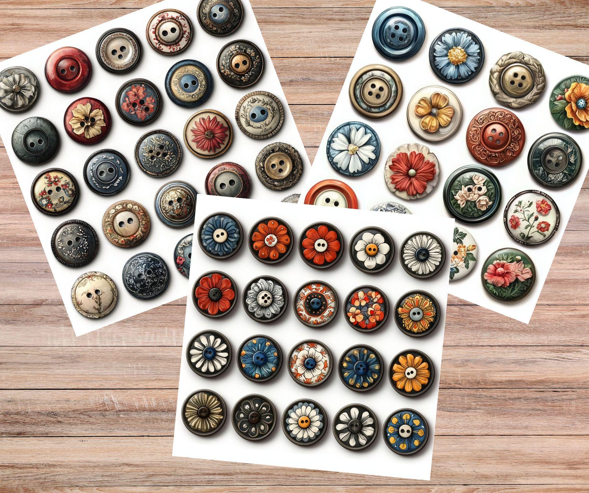VINTAGE BUTTONS Fussy Cut Junk Journal Elements, Scrapbooking Ephemera ...