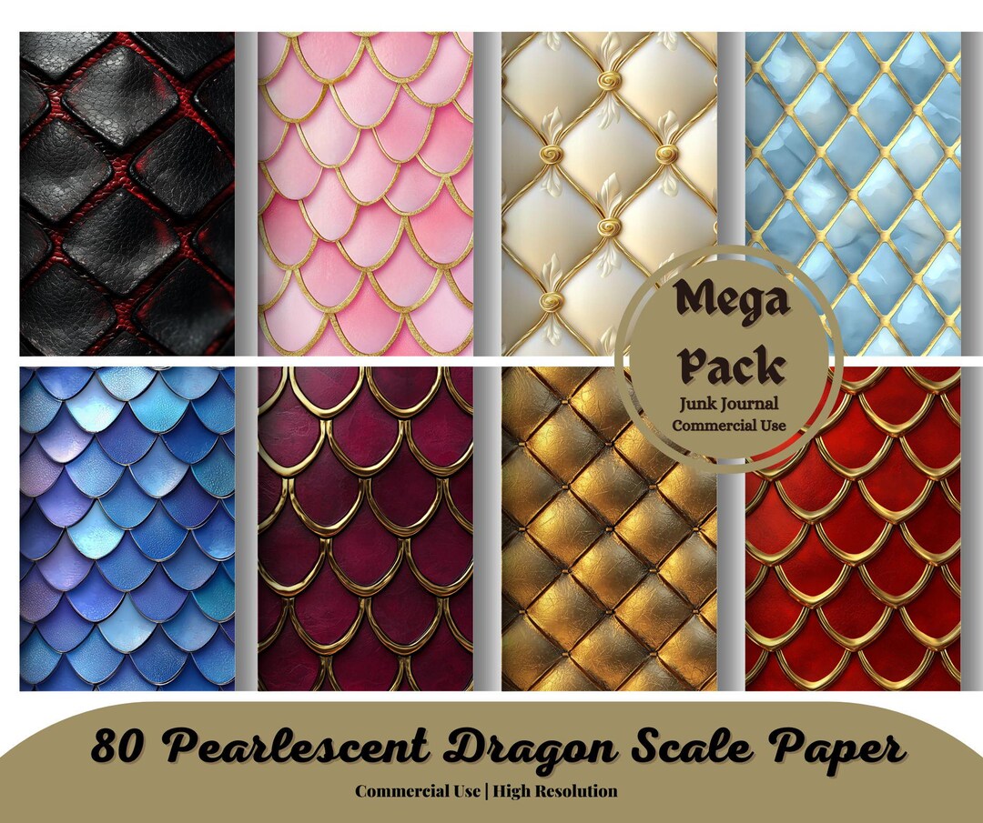 Pearlescent Dragon Scale Digital Paper, Scale Patterns in Gold and ...