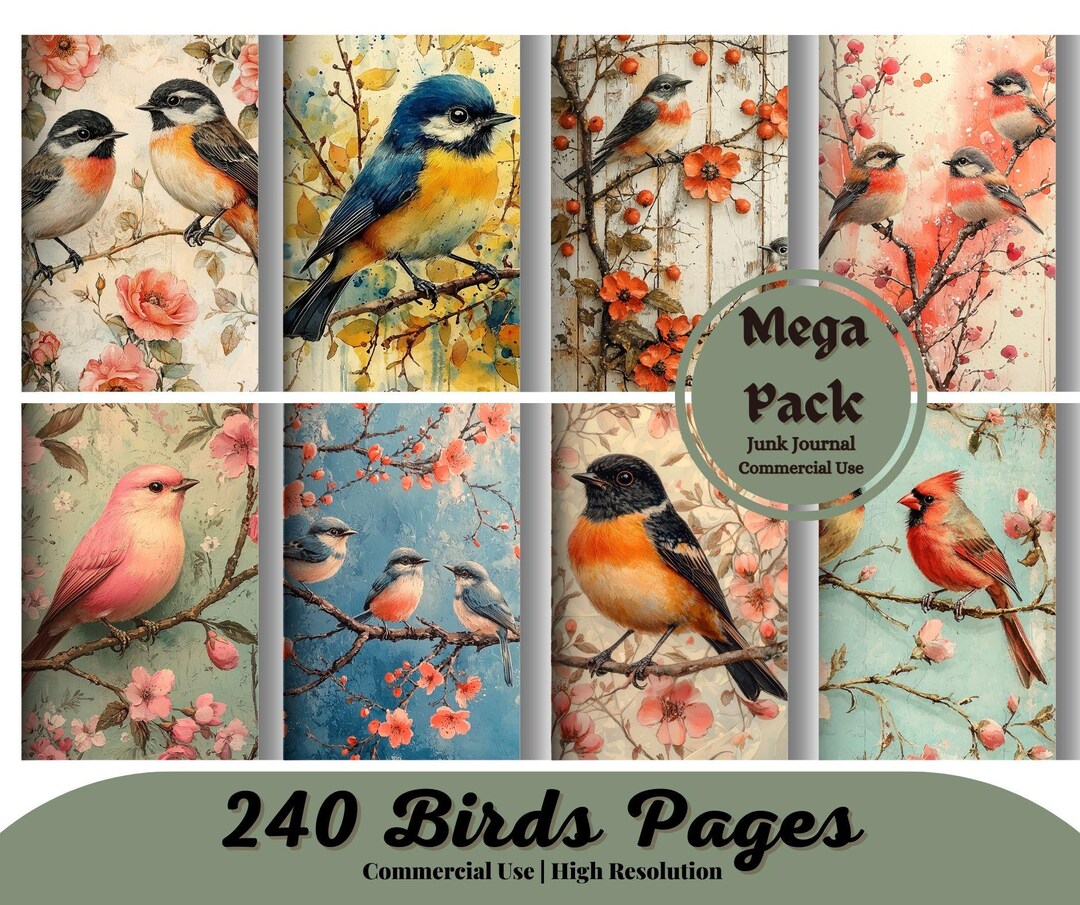 Birds Pages for Scrapbook and Junk Journal, Digital Paper, Nature ...