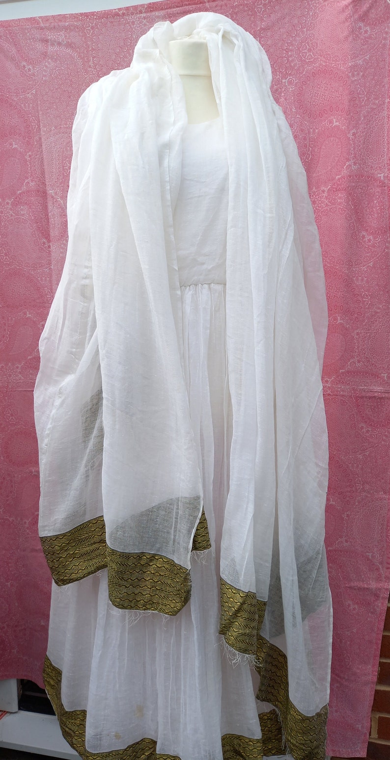 Ethiopian Habesha Traditional Dress and Shawl White Muslin - Etsy