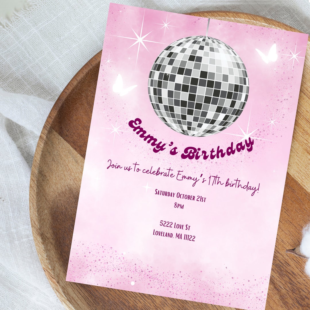 ANY Age Editable Birthday Invitation Disco Ball Fun and Sparkles ...