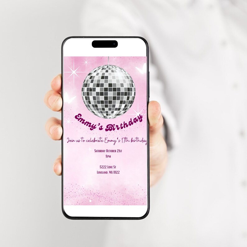 ANY Age Editable Birthday Invitation Disco Ball Fun and Sparkles ...
