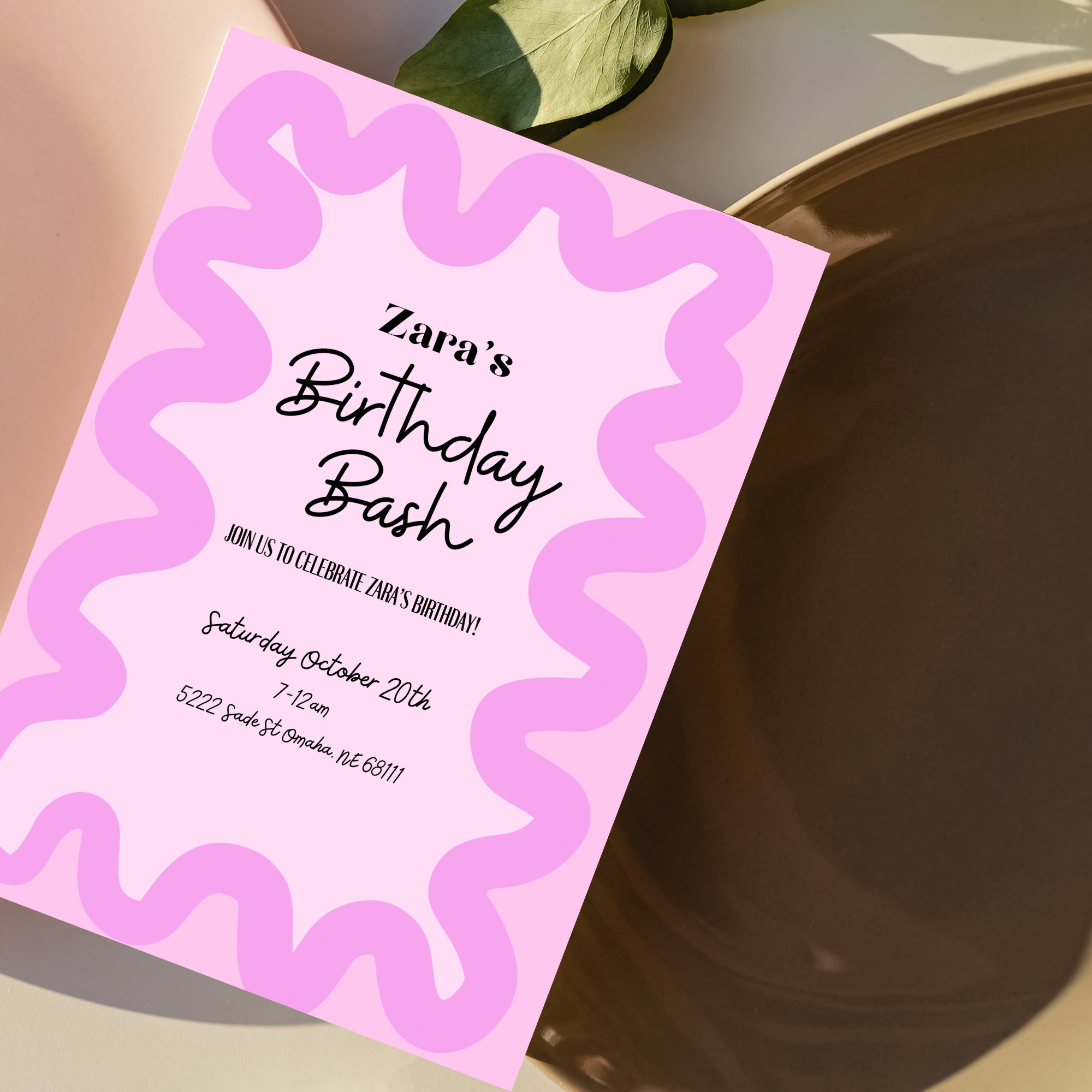 Wavy Border Trendy and Aesthetic Birthday Invitation for Any Age ...