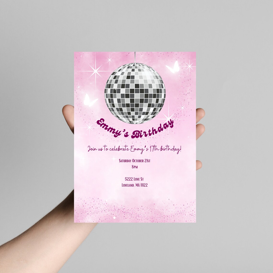 ANY Age Editable Birthday Invitation Disco Ball Fun and Sparkles ...