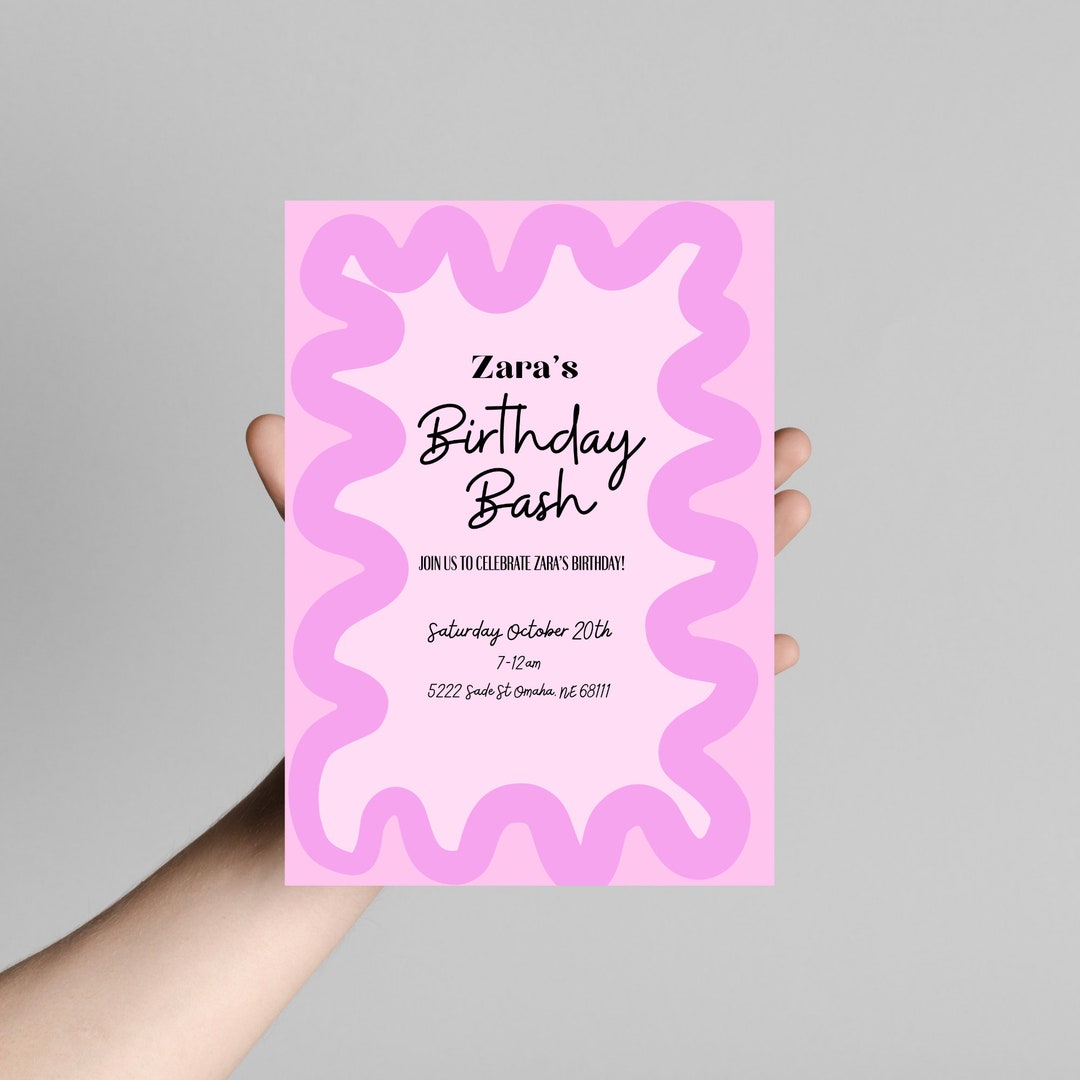 Wavy Border Trendy and Aesthetic Birthday Invitation for Any Age ...
