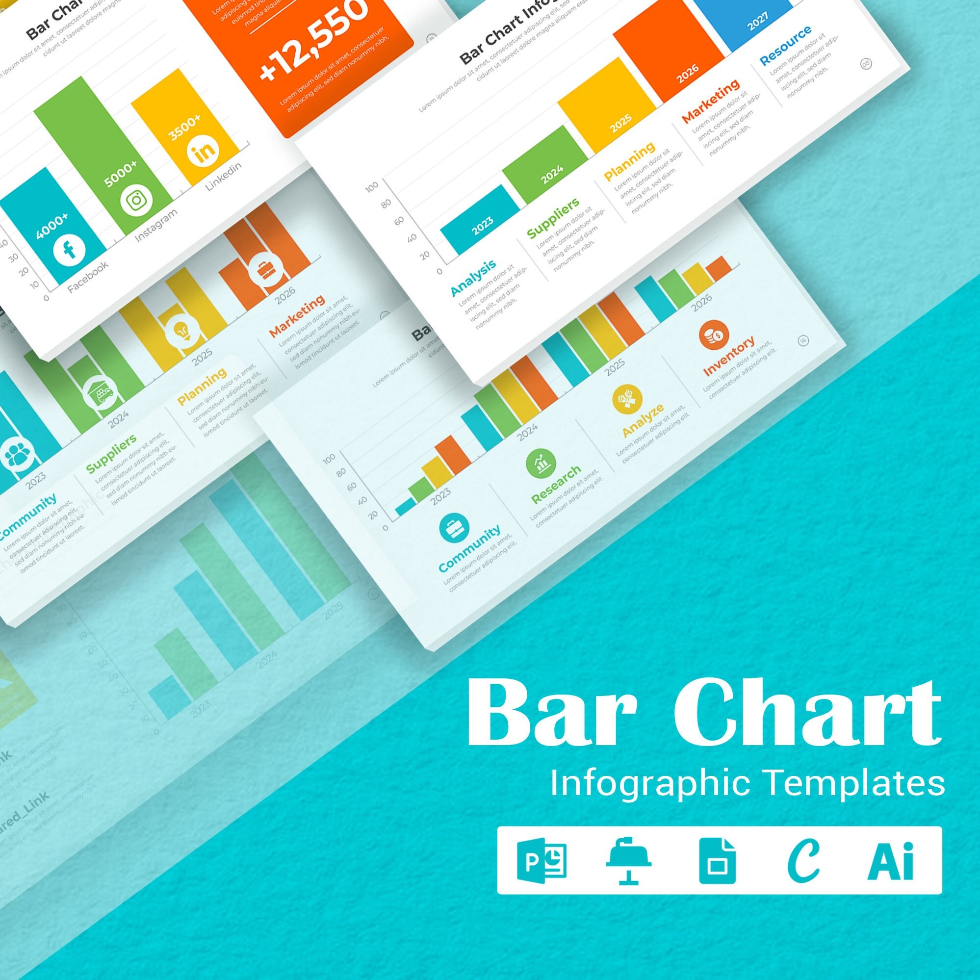 Bar Chart Infographic Template Google Slide, Powerpoint, Illustrator ...