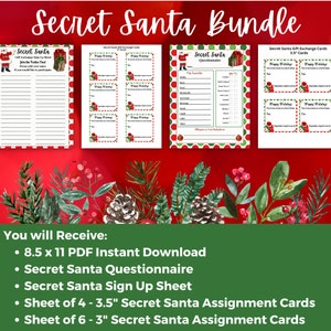 Printable Secret Santa Questionnaire Bundle, Black Santa Claus Theme ...
