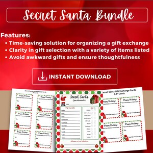 Printable Secret Santa Questionnaire Bundle, Black Santa Claus Theme ...