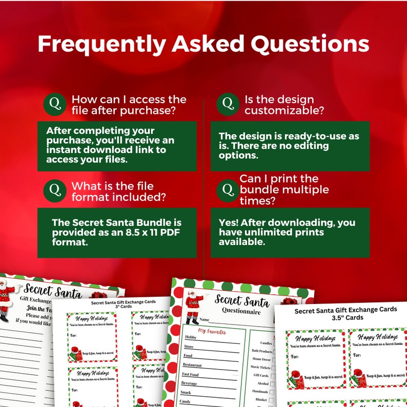 Printable Secret Santa Questionnaire Bundle, Black Santa Claus Theme ...