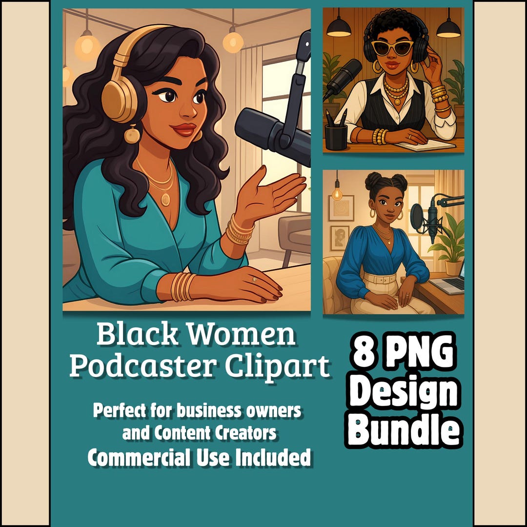 Black Women Podcaster PNG Clipart | Podcast Scene Illustrations for ...