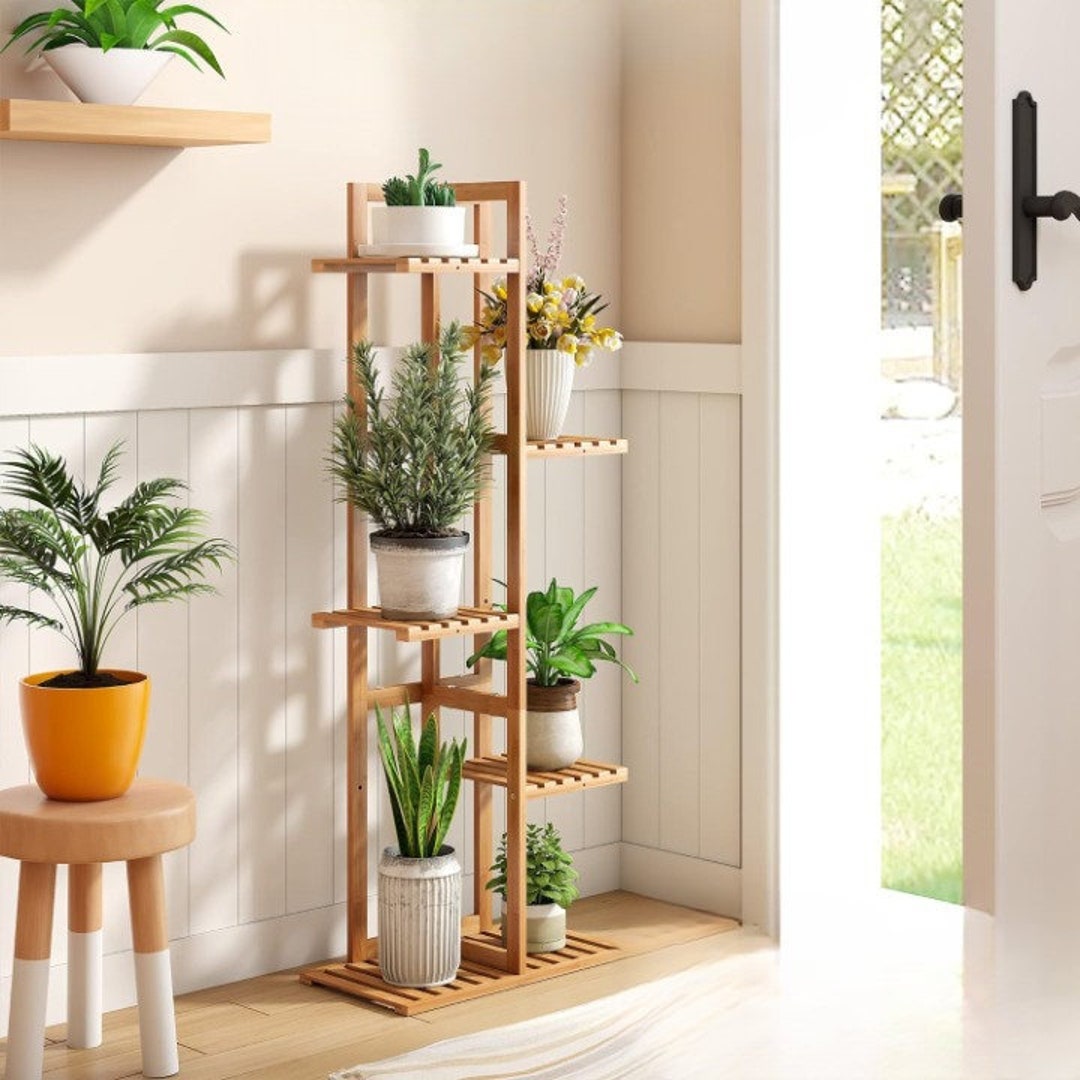 5 Tier Bamboo Plant Stand Tall Plant Stand Outdoor Plant - Etsy
