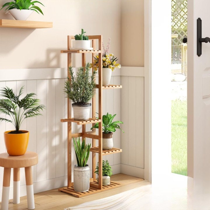 5 Tier Bamboo Plant Stand Tall Plant Stand Outdoor Plant - Etsy