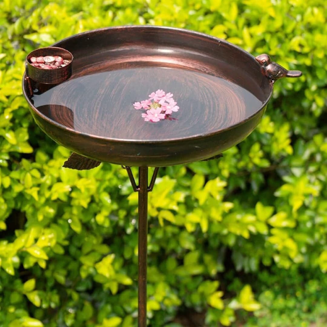 Metal Bird Bath With Bird Statue Modern Bird Bath Garden - Etsy