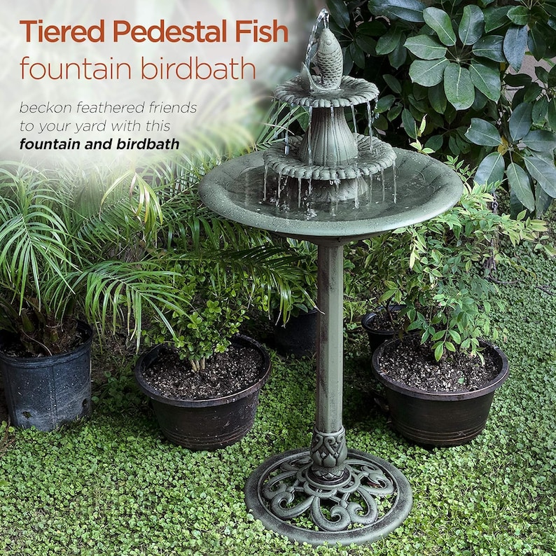 3 Tier Pedestal Fish Fountain Bird Bath Unique Bird Bath - Etsy