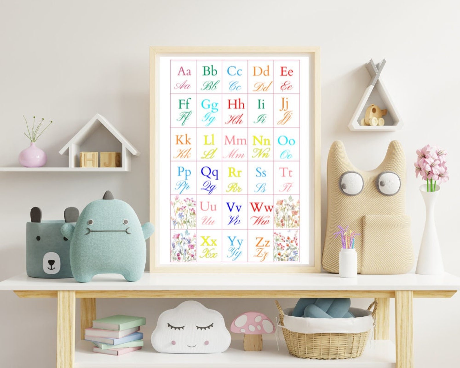 Alphabet Print Poster for Kids Room - Handwritten Typewriter Cursive ...