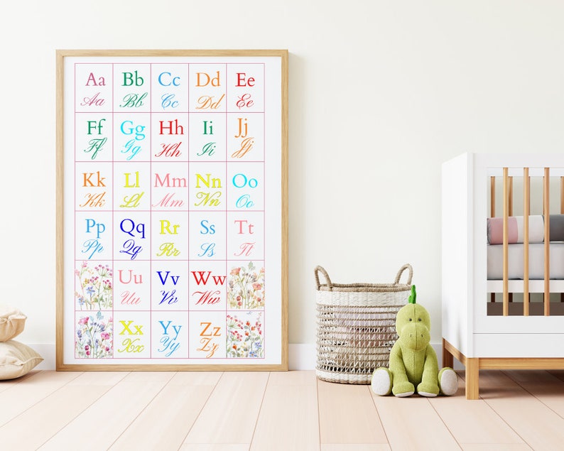 Alphabet Print Poster for Kids Room Handwritten Typewriter Cursive Wall ...