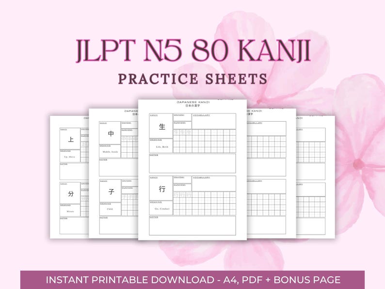 JLPT N5 Kanji Practice Worksheet - Japanese Language - Noryoku Shiken ...