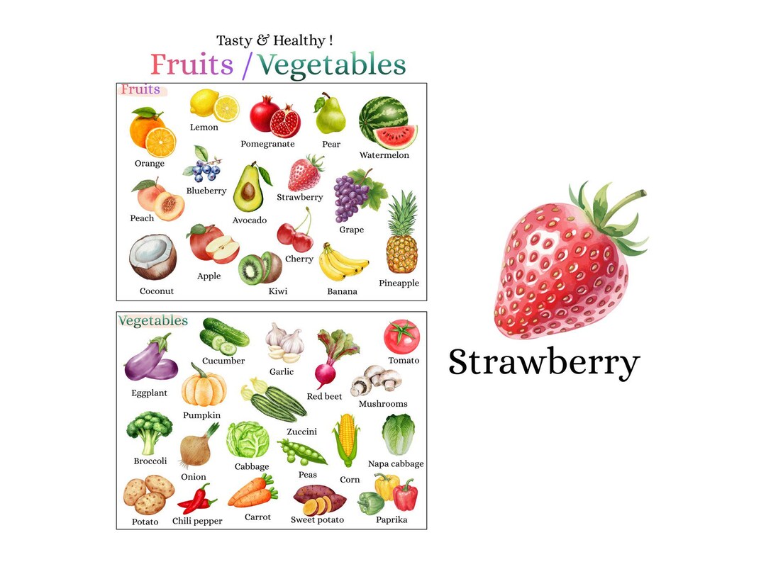 Fruits and Vegetables Educational Poster • Kids Learning Wall Art ...