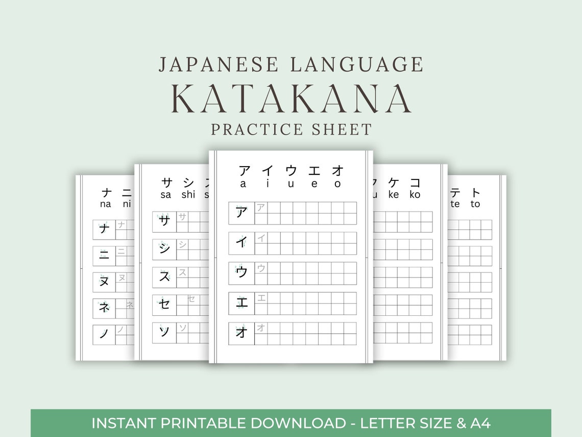 KATAKANA Practice Sheet - Writing Worksheet - Learn Japanese Language ...